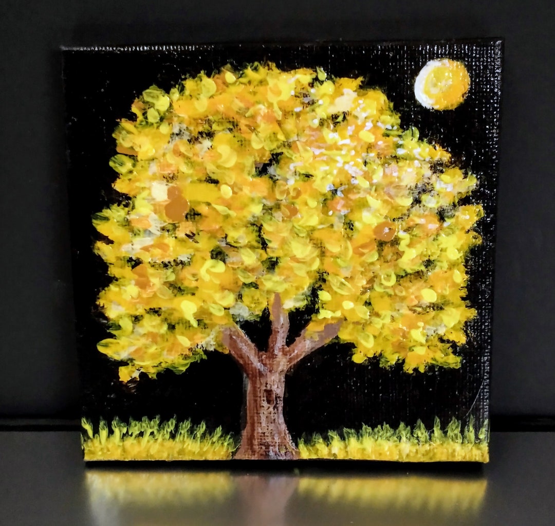 Mini Tree Painting on Canvas, Miniature Acrylic Trees, Mini Canvas Art ...