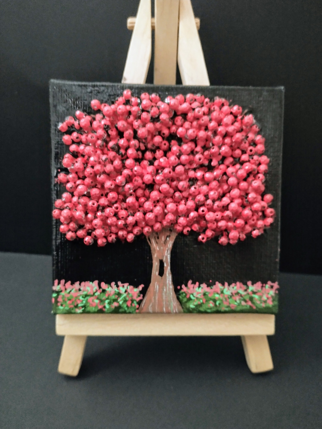 Mini Art Painting, Red Tree Handcrafted 3x3 Inch Art Craft ...