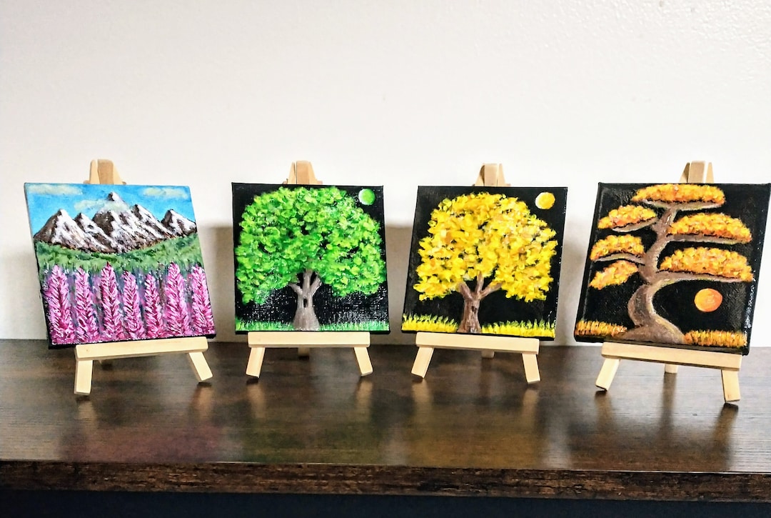 Mini Paintings on Canvas, Miniature Art, Tree of Life, Acrylic Art, 4x4 ...