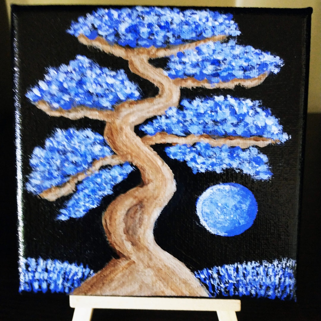 Acrylic Painting, Blue Tree Art, Mini Artwork, Mini Gift, Mini Painting ...