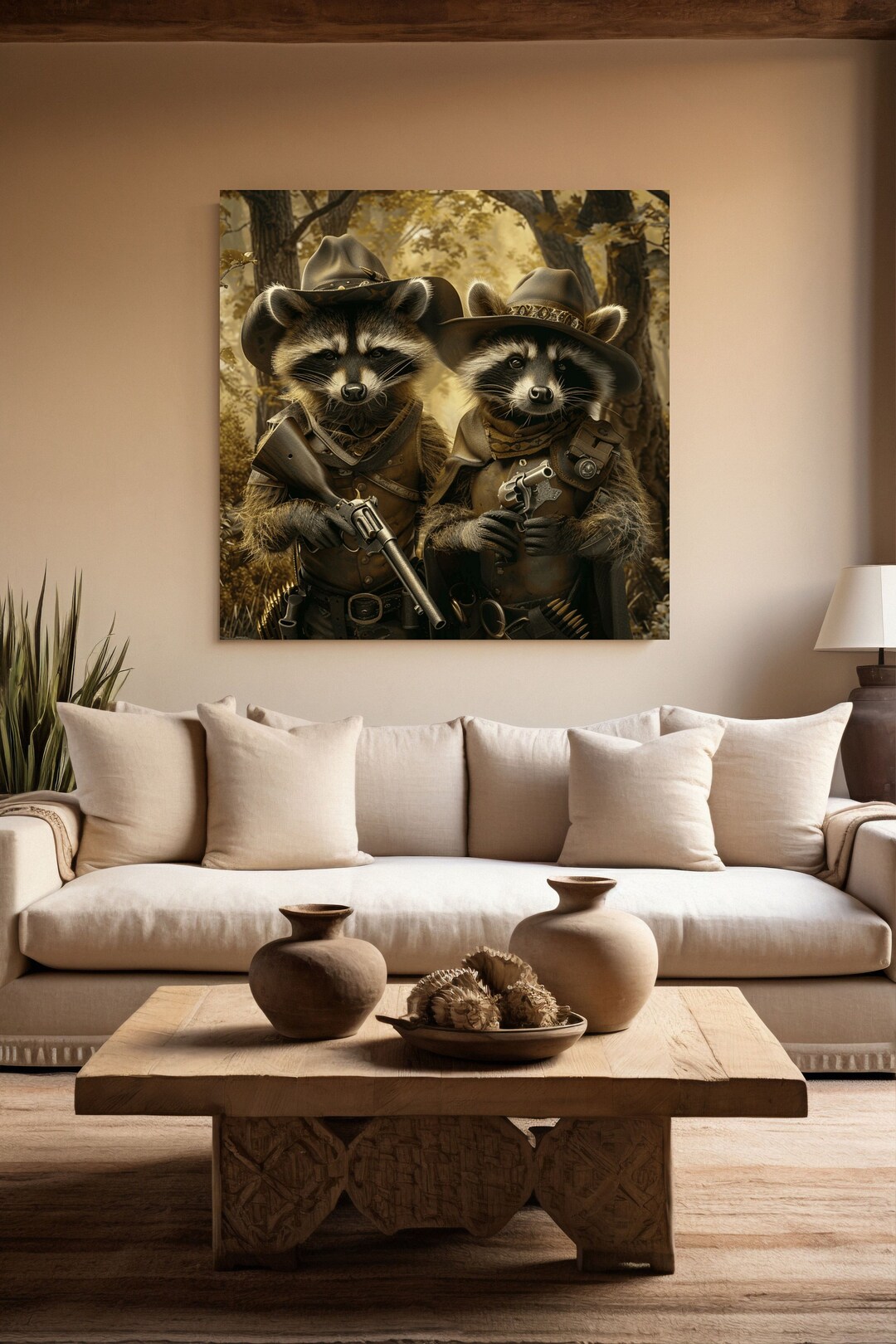 VINTAGE Cowboy RACCOONS, Canvas Wall Art, FUNNY Western Trash Panda Art ...