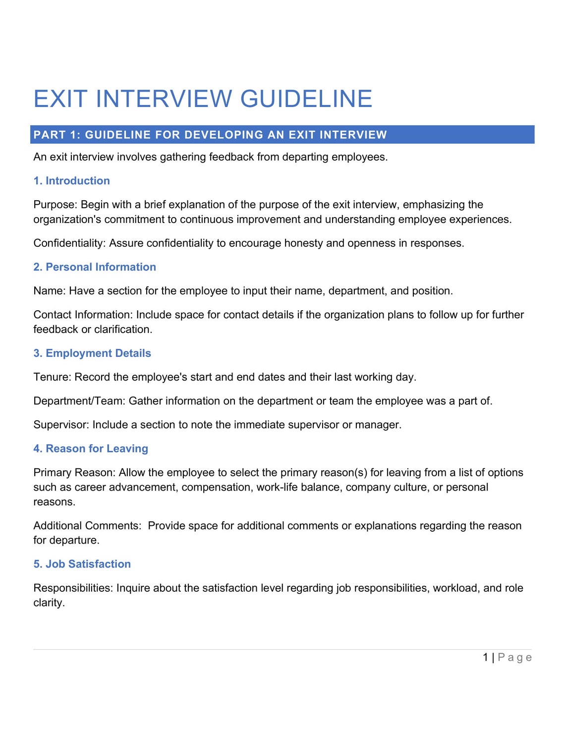 Exit Interview Guideline Printable Exit Interview Best Practices Exit ...