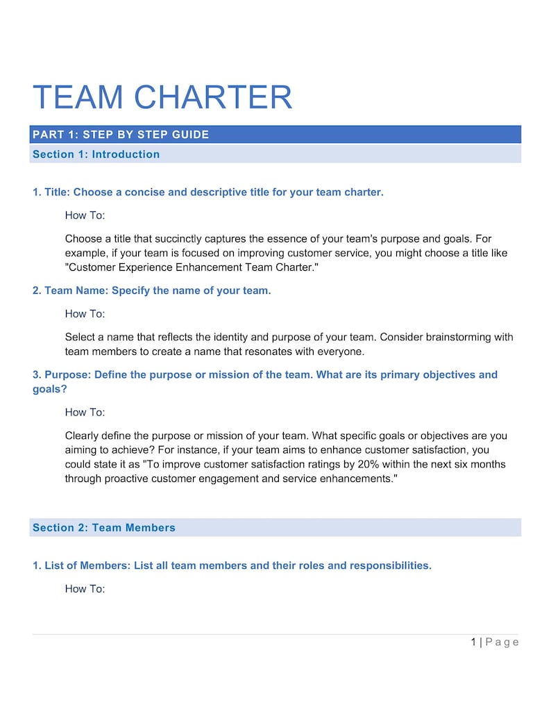 Team Charter Guideline Printable Team Rules Effective Team Strategies ...