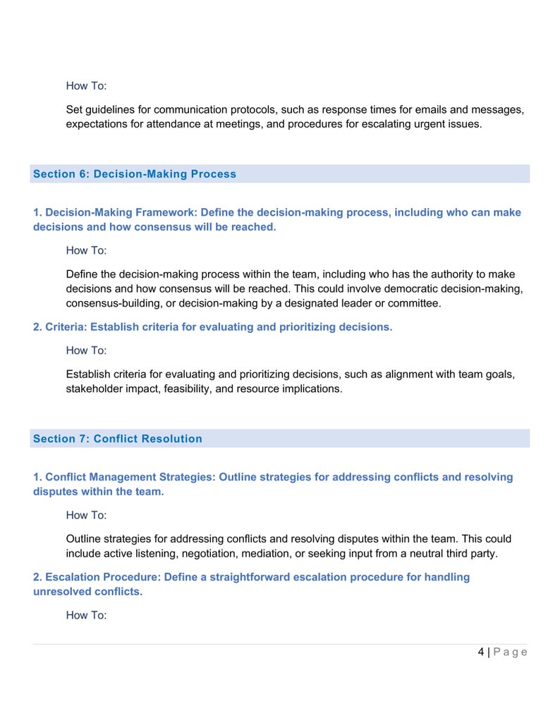 Team Charter Guideline Printable Team Rules Effective Team Strategies Team Charter Development ...