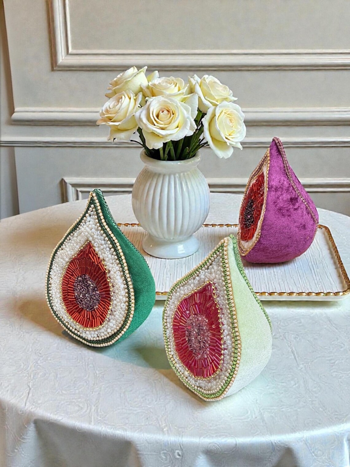 Handcrafted Decorative Fig Sculpture. Luxury Velvet Fig With Beaded ...