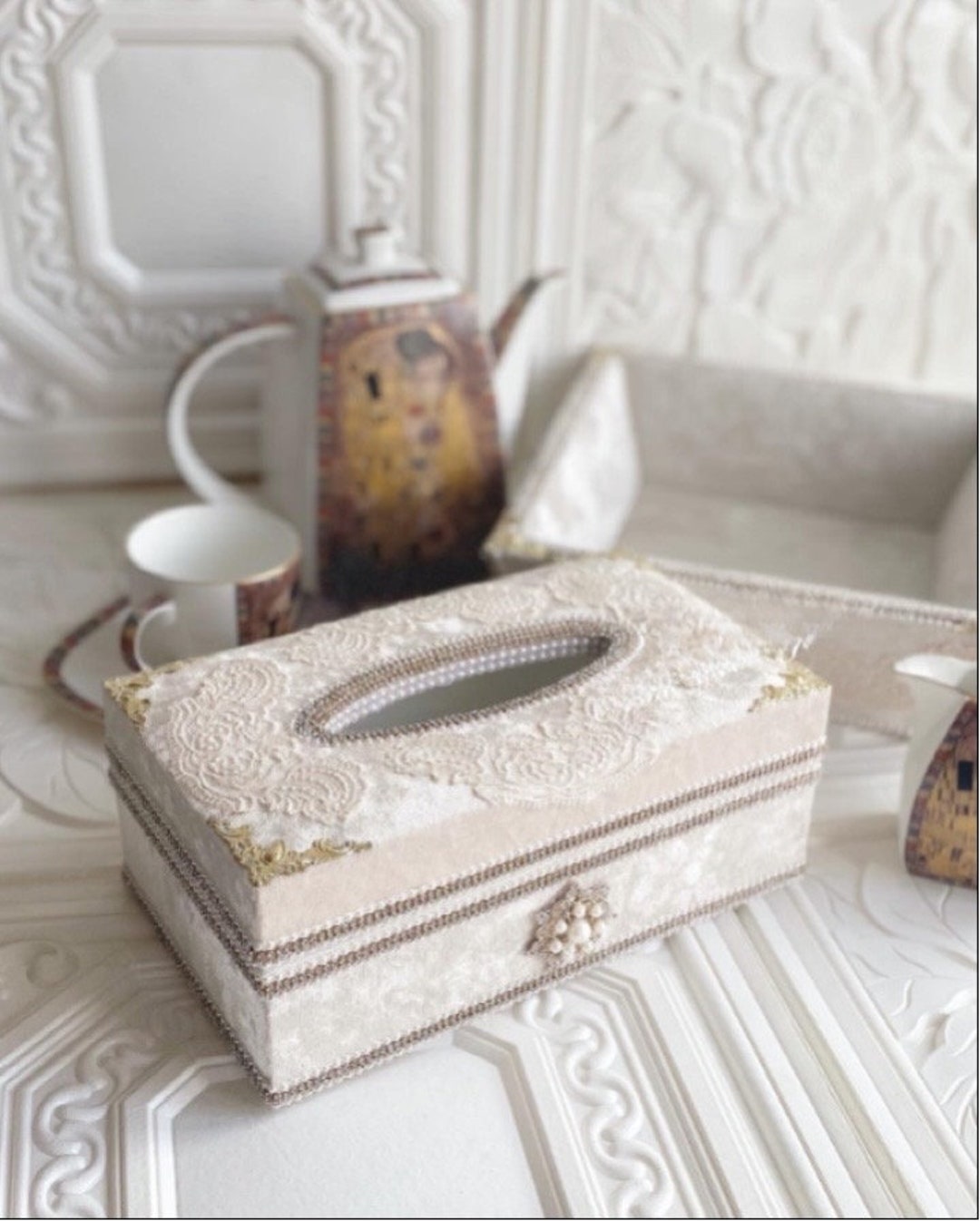 Handmade Velvet Tissue Box: Lace Rhinestone Decor - Etsy