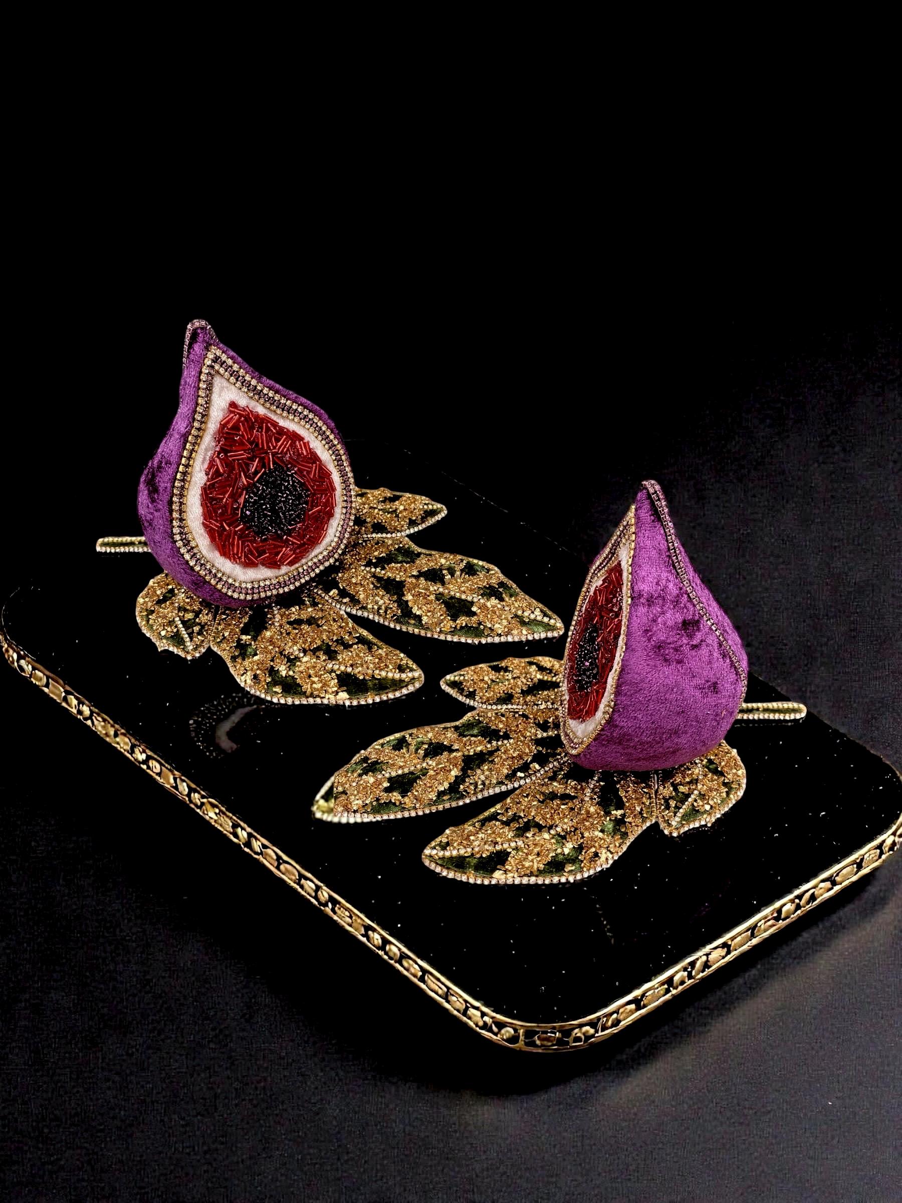 Handcrafted Decorative Fig Sculpture. Luxury Velvet Fig With Beaded ...