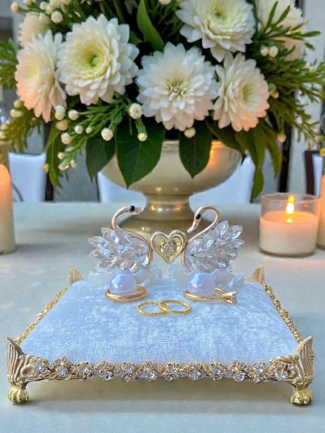 Luxury Crystal Swan Ring Holder Tray, Handcrafted Wedding Ring Bearer ...