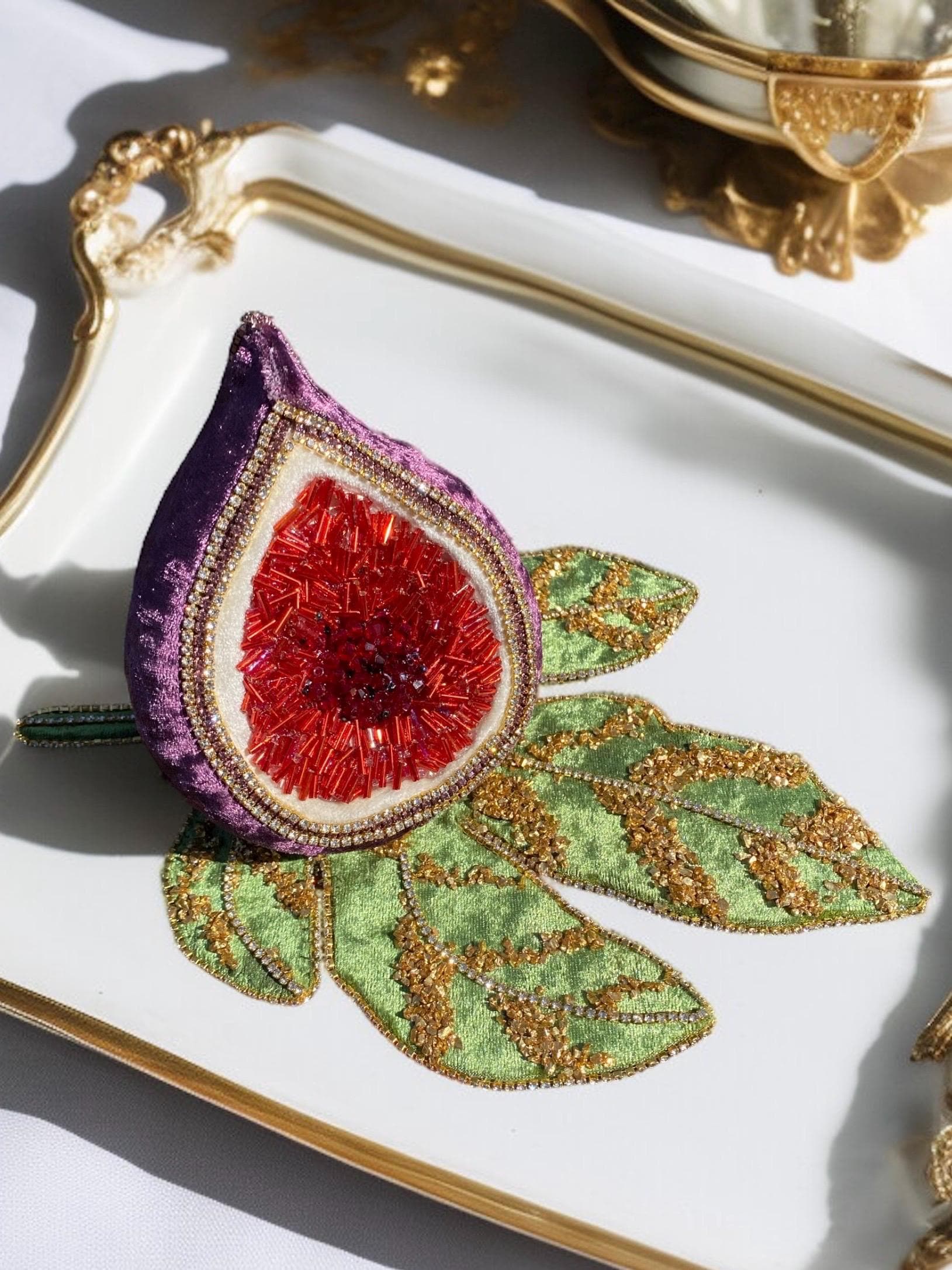 Handcrafted Decorative Fig Sculpture. Luxury Velvet Fig With Beaded ...