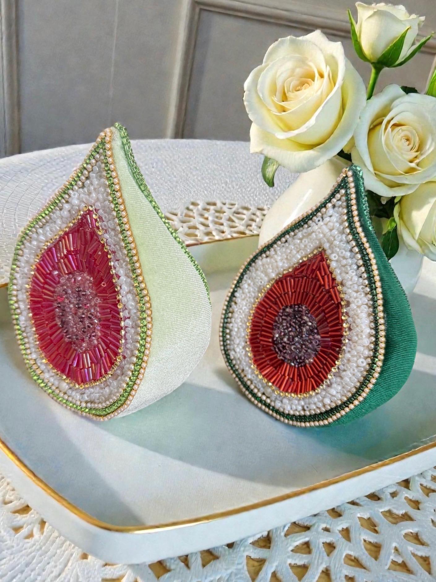 Handcrafted Decorative Fig Sculpture. Luxury Velvet Fig With Beaded ...