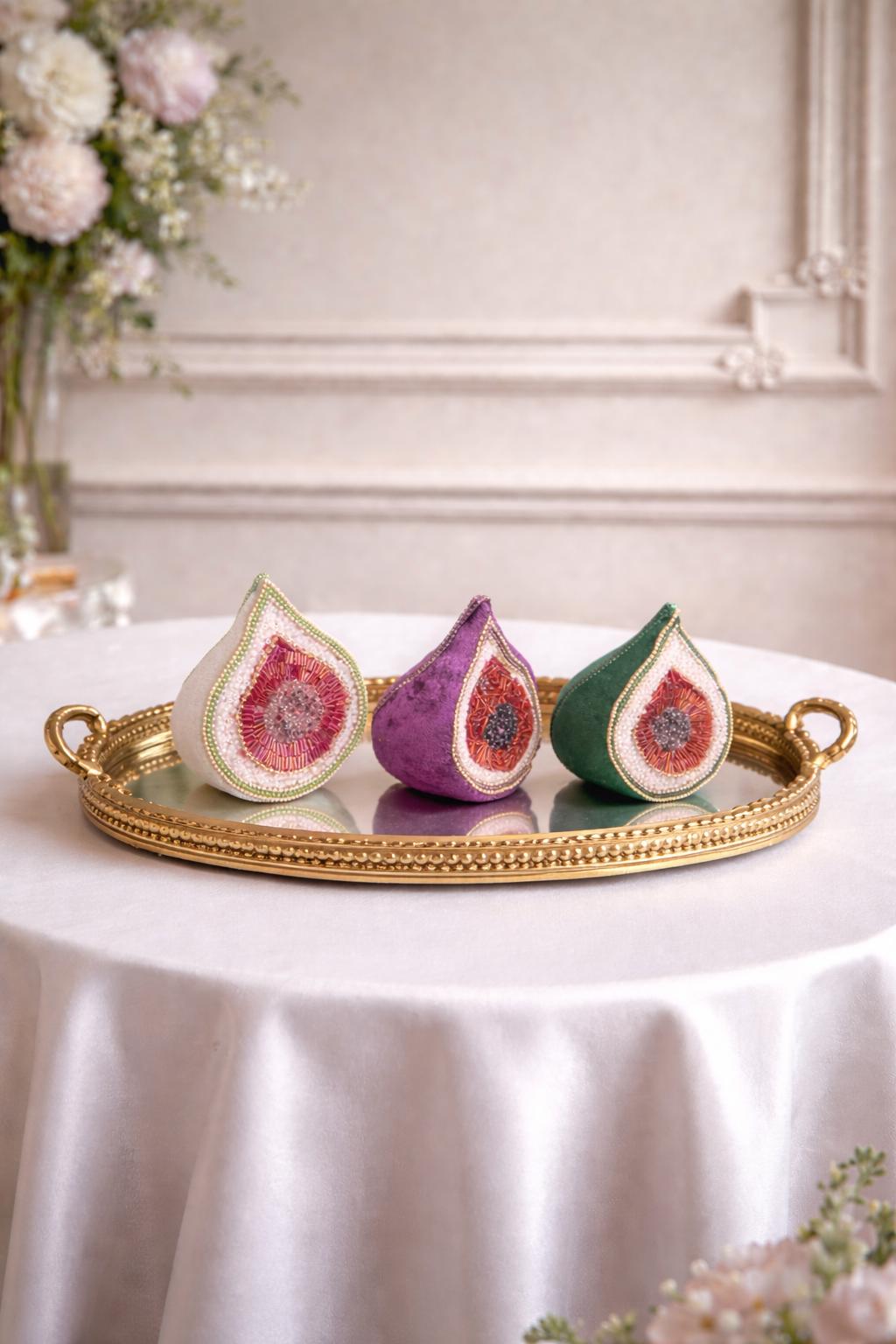Handcrafted Decorative Fig Sculpture. Luxury Velvet Fig With Beaded ...