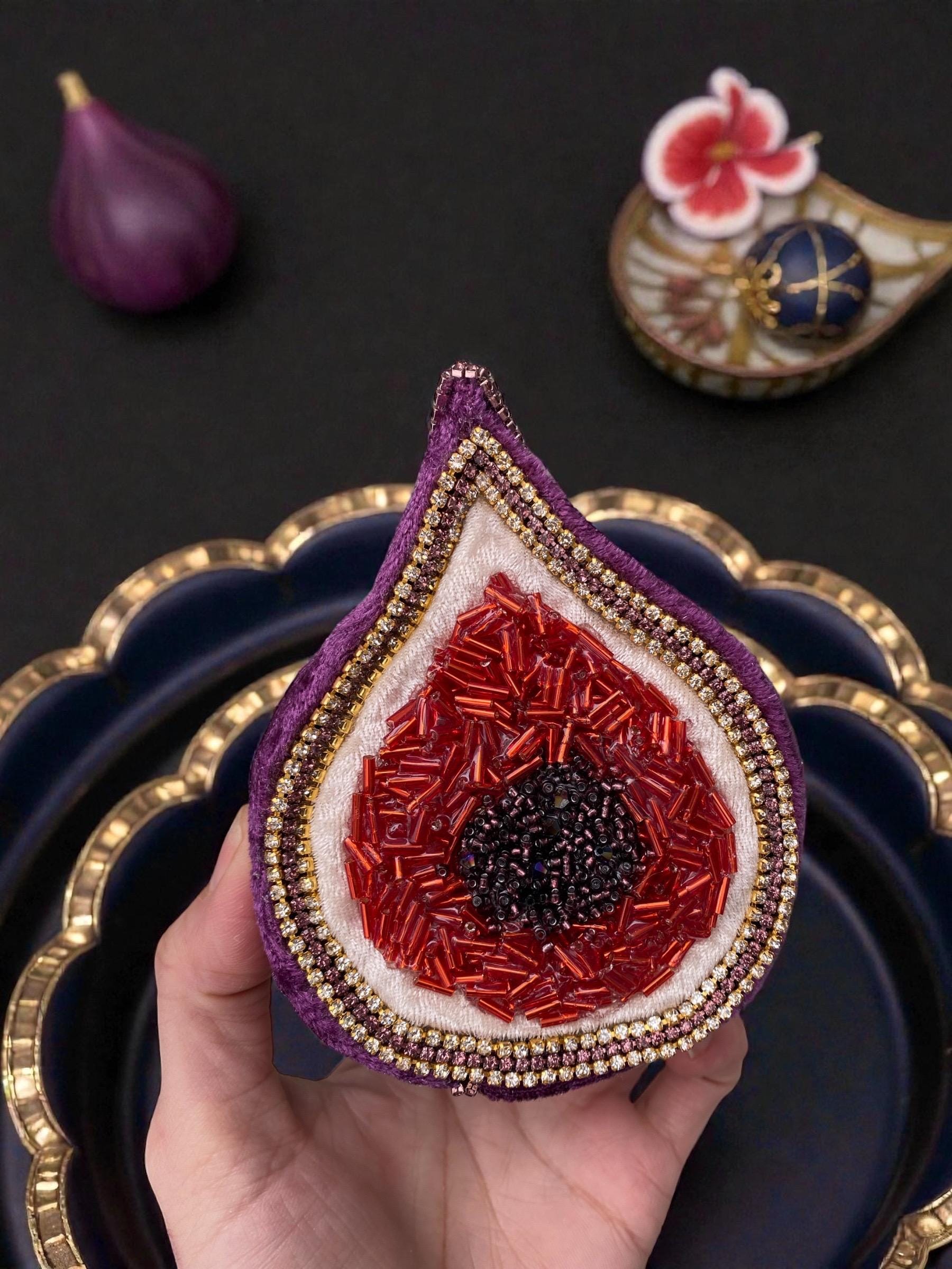 Handcrafted Decorative Fig Sculpture. Luxury Velvet Fig With Beaded ...