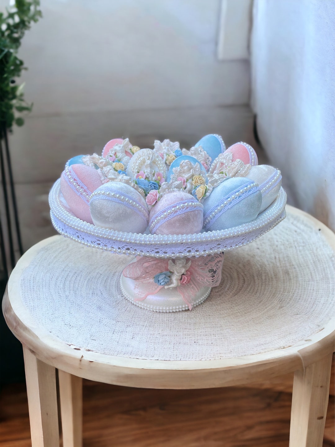 Handmade Velvet Eggs Set. Eggs With Angel. Eggs With Rabbit. Homemade Eggs. Vintage Style Eggs ...