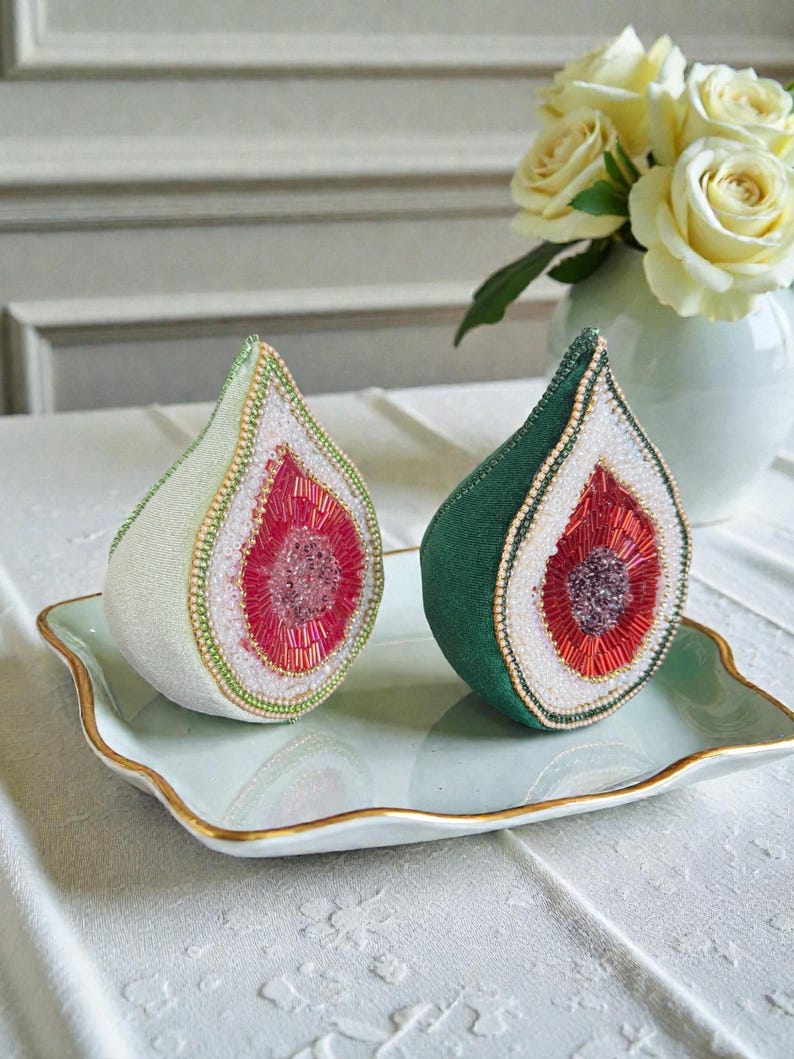 Handcrafted Decorative Fig Sculpture. Luxury Velvet Fig With Beaded ...