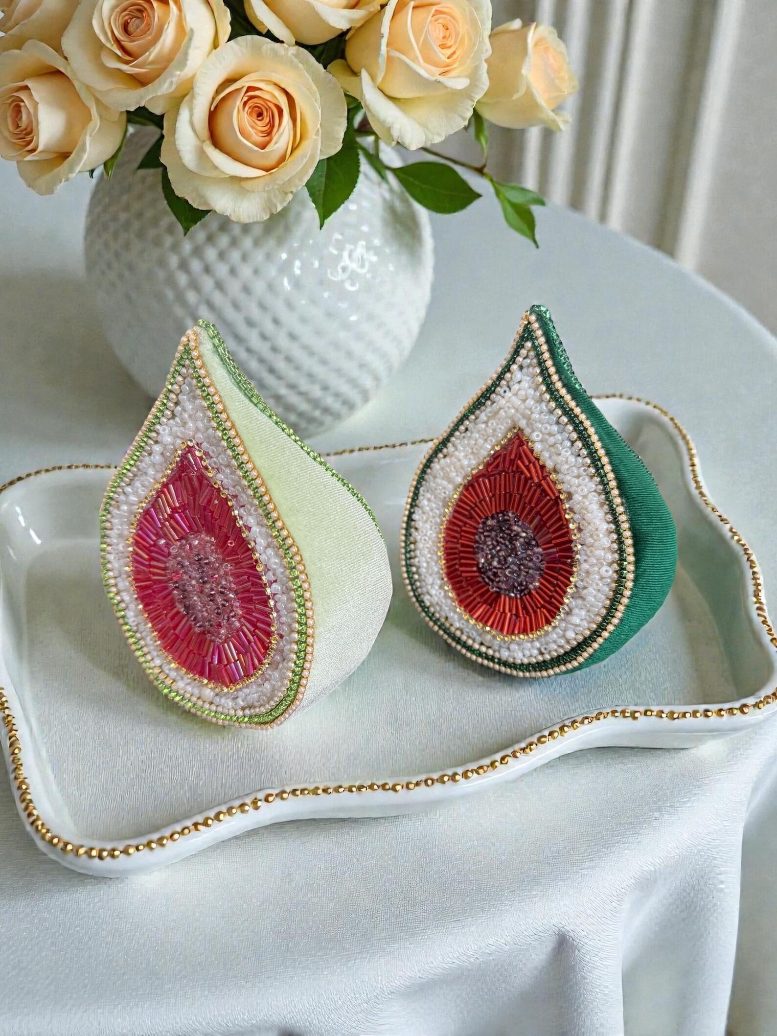 Handcrafted Decorative Fig Sculpture. Luxury Velvet Fig With Beaded ...