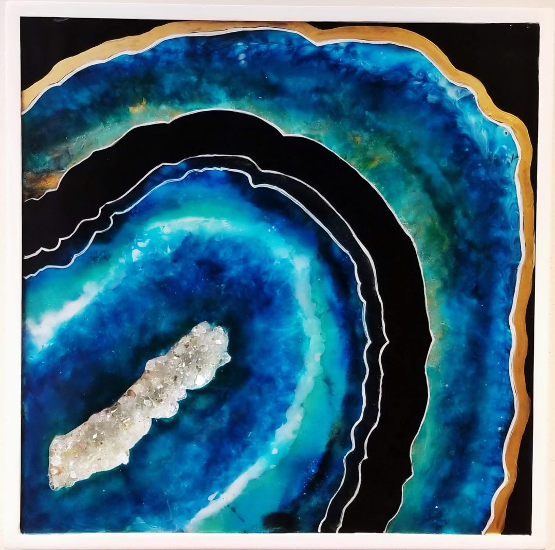 Resin Geode Wall Decor, Large Abstract Geode Painting, Mixed Media ...