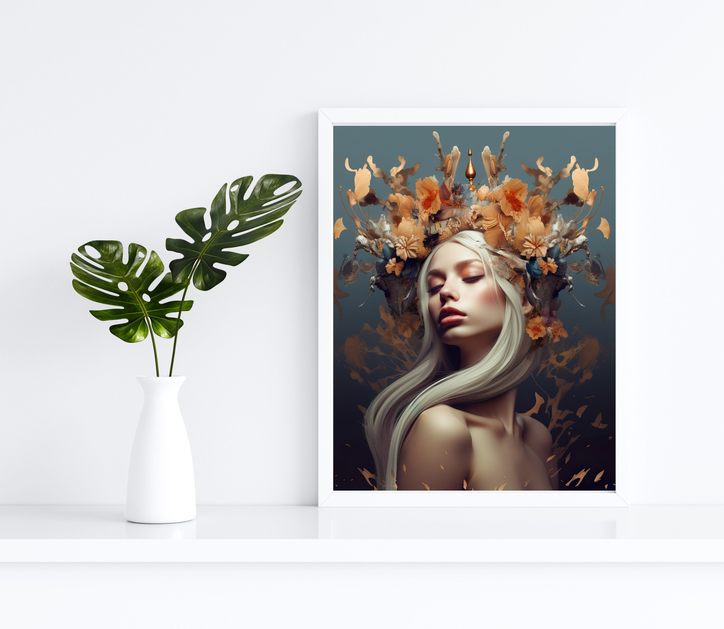 Flower Head Woman Wall Art, Colorful Flower Head Print Poster, Home ...