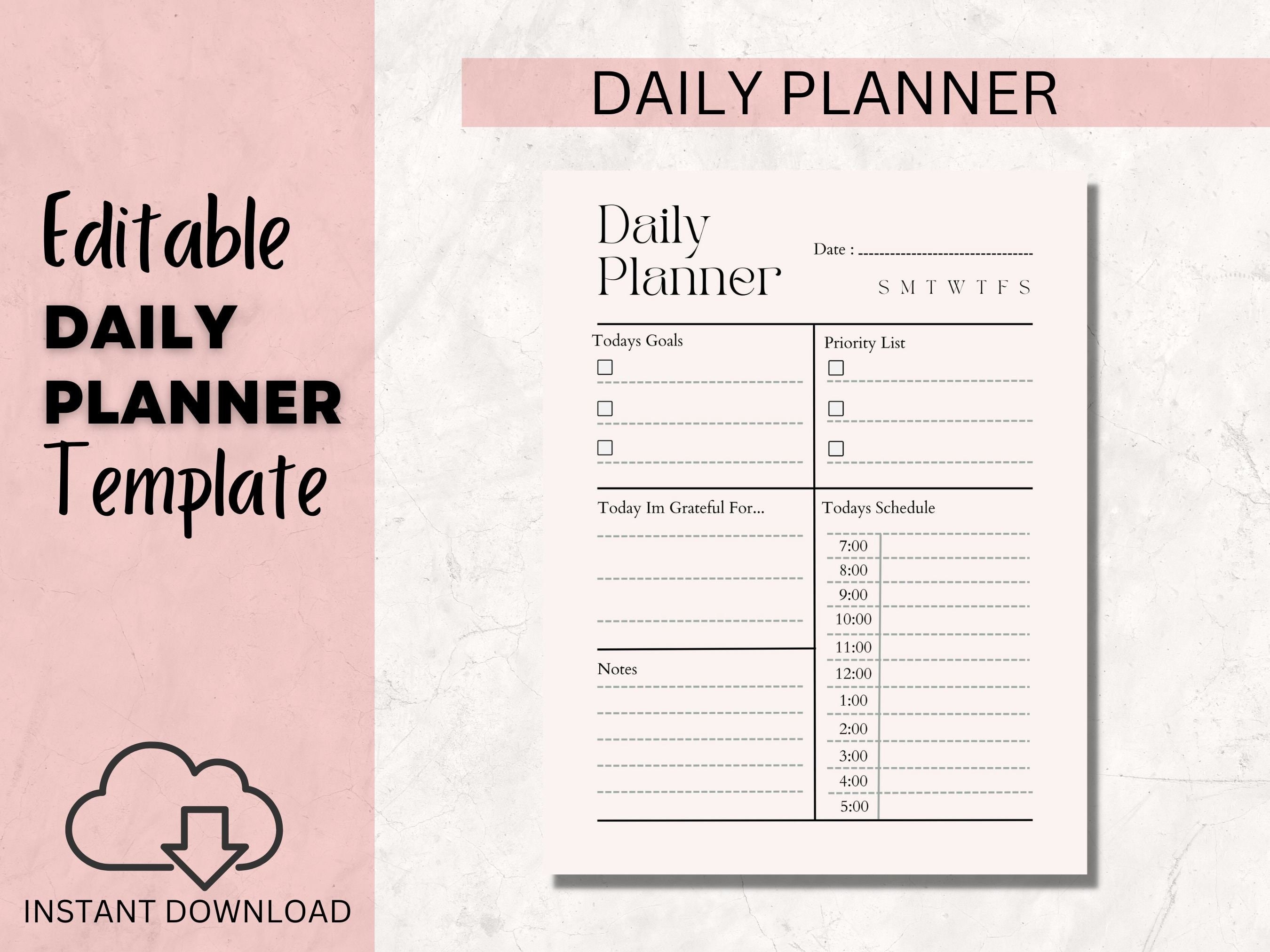 Editable Daily Planner Printable | Daily Checklist | Daily Organizer ...