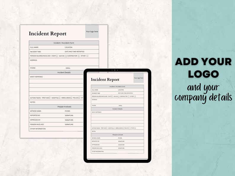 Incident Report Printable | Incident Log | Investigation Document ...