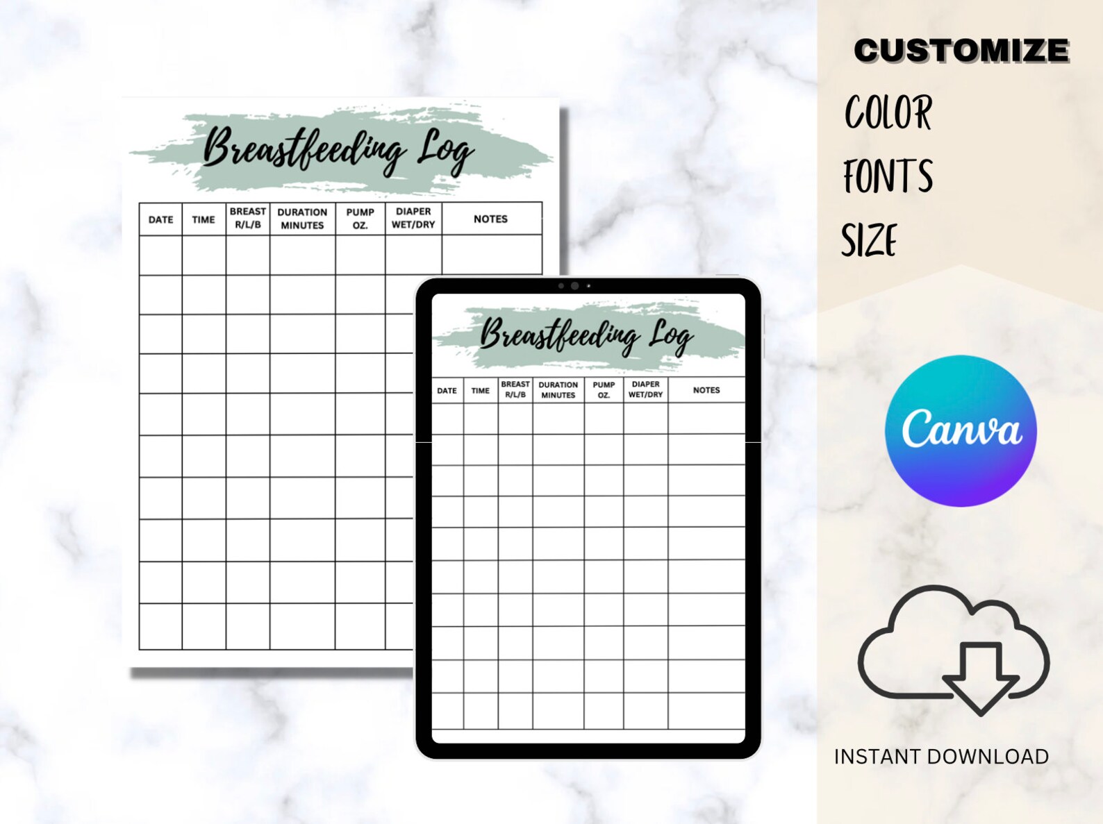 Breastfeeding Log | Printable Breastfeeding Tracker | Breast Pump Log ...