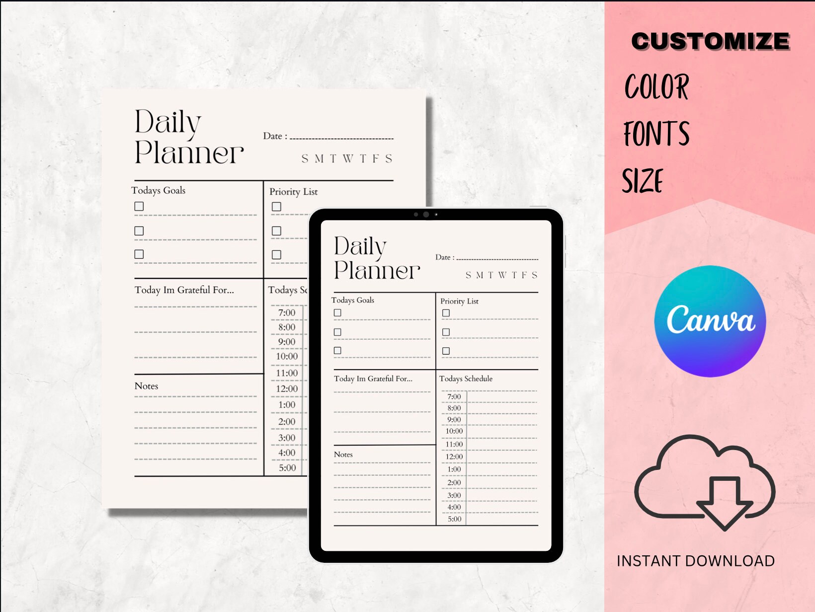 Editable Daily Planner Printable | Daily Checklist | Daily Organizer ...