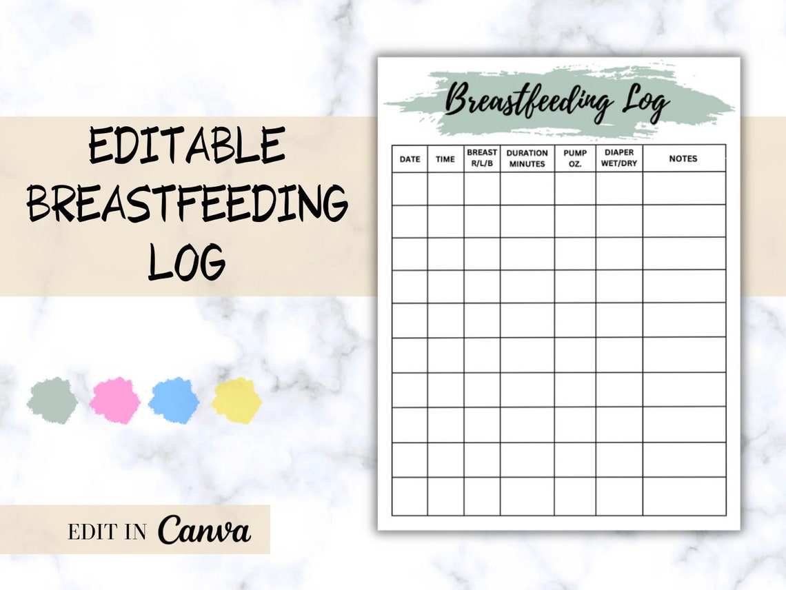 Breastfeeding Log | Printable Breastfeeding Tracker | Breast Pump Log ...
