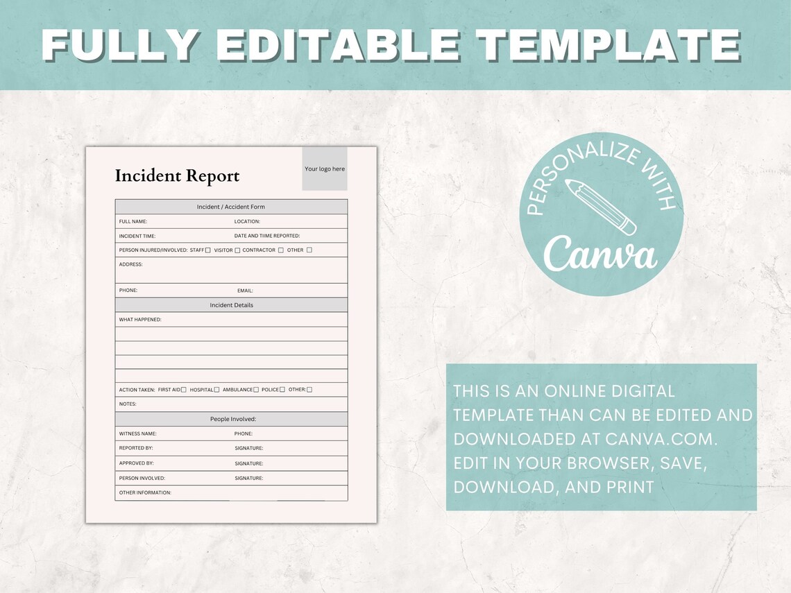 Incident Report Printable | Incident Log | Investigation Document ...