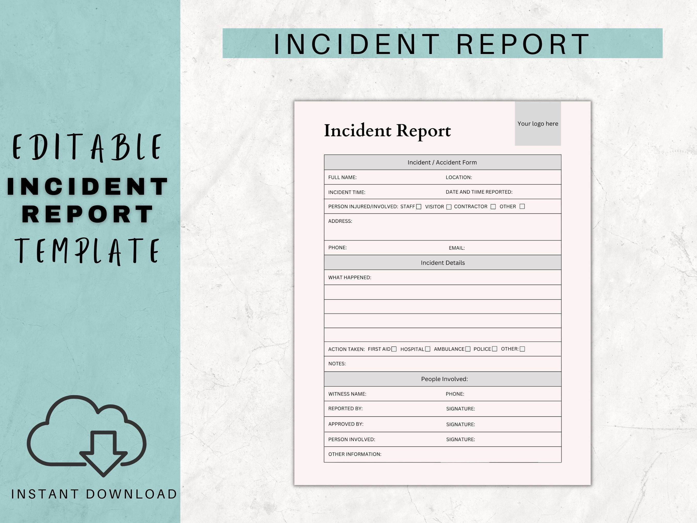 Incident Report Printable | Incident Log | Investigation Document ...
