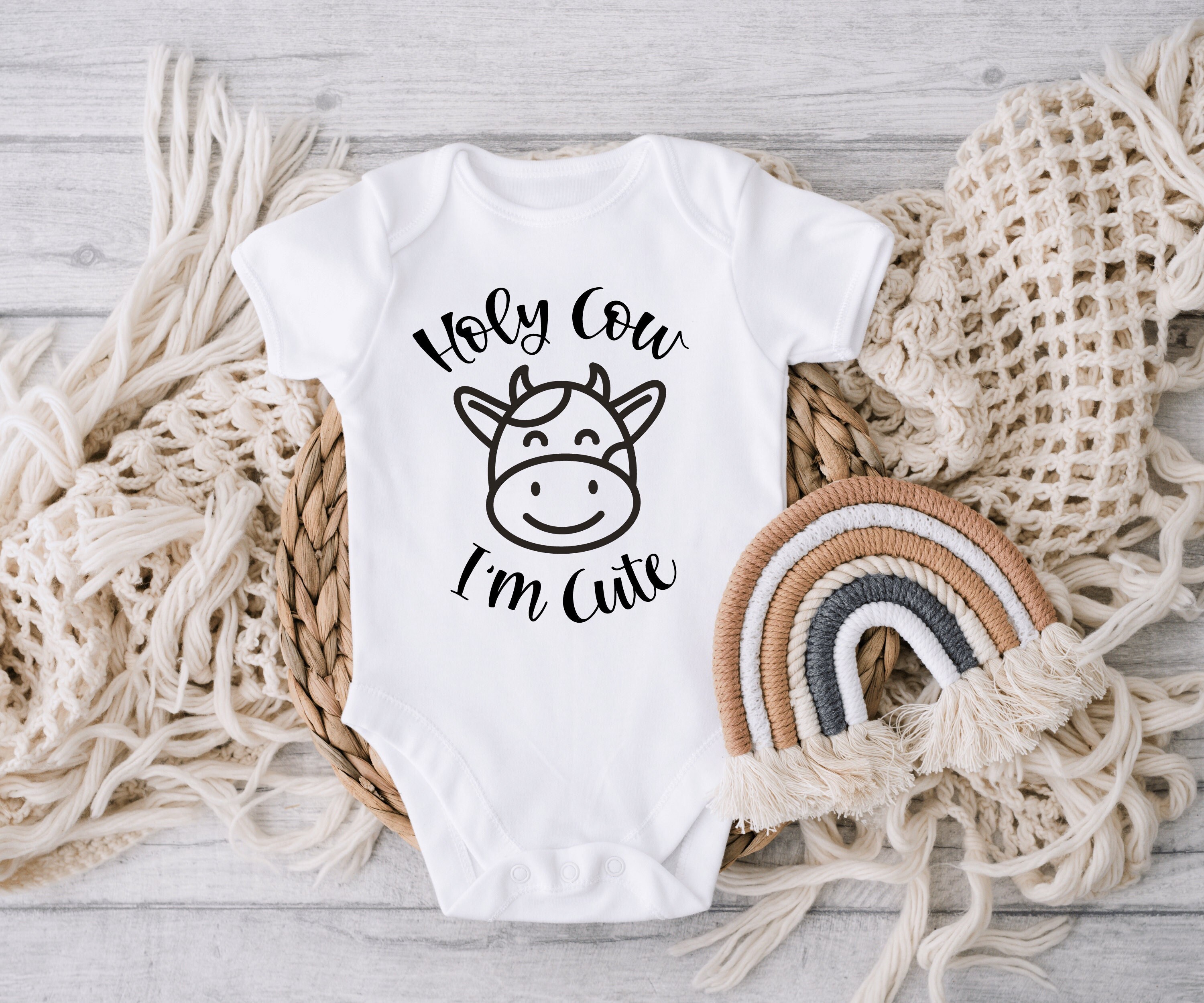 Holy Cow I'm Cute Baby SVG, Baby Cow, New Baby Png, Newborn Onesie Gift ...