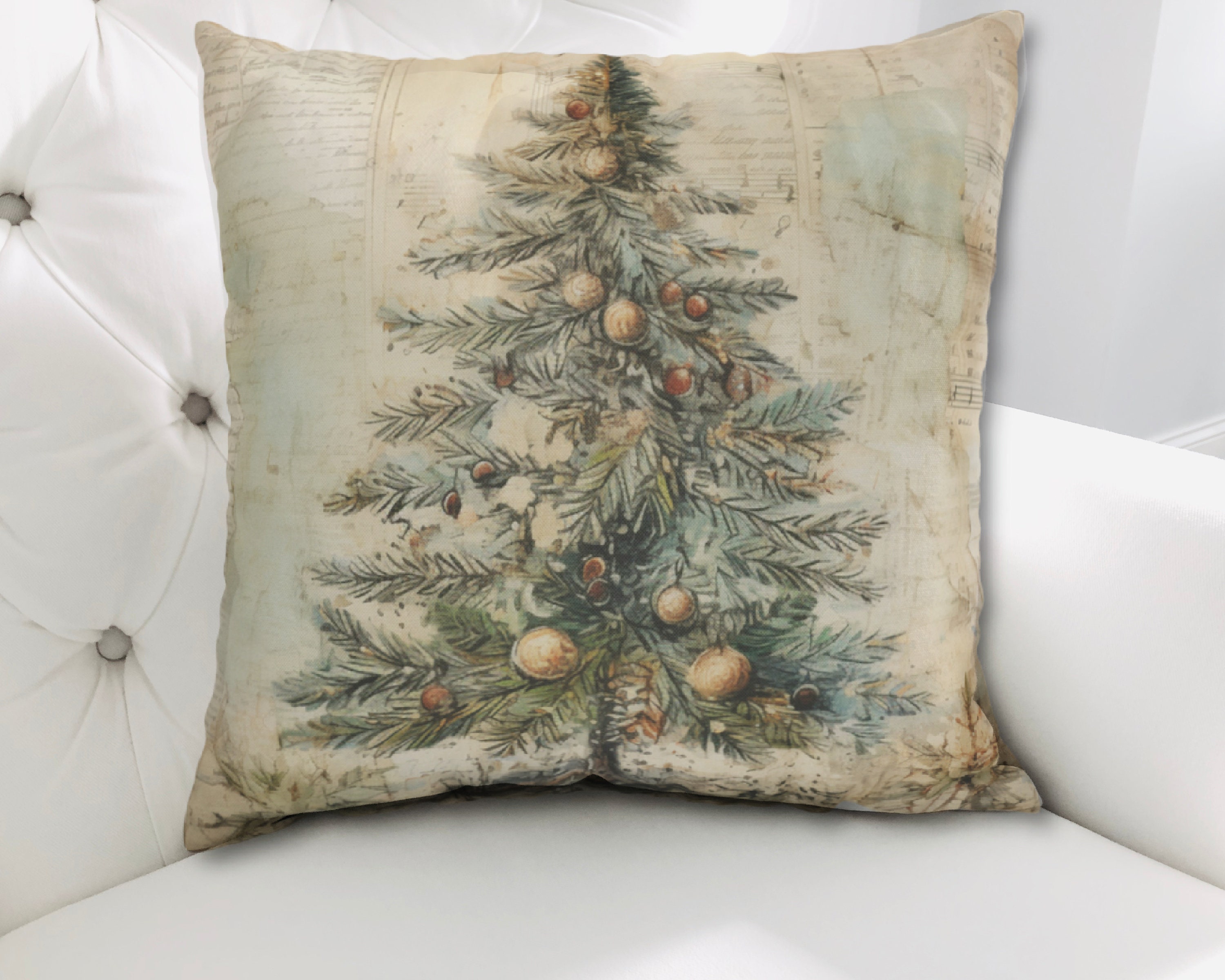 Vintage Christmas Pillow Cover, Vintage Style, Shabby Chic Christmas ...