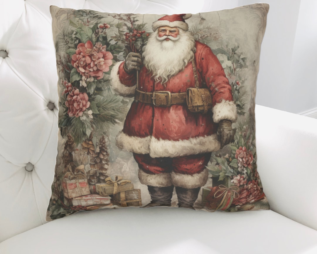Vintage Santa Pillow Cover, Vintage Christmas, Shabby Chic Christmas ...