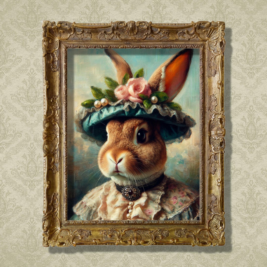 Rabbit Portrait, Victorian Animal Portrait, Rabbit Art Prints, Rabbit ...