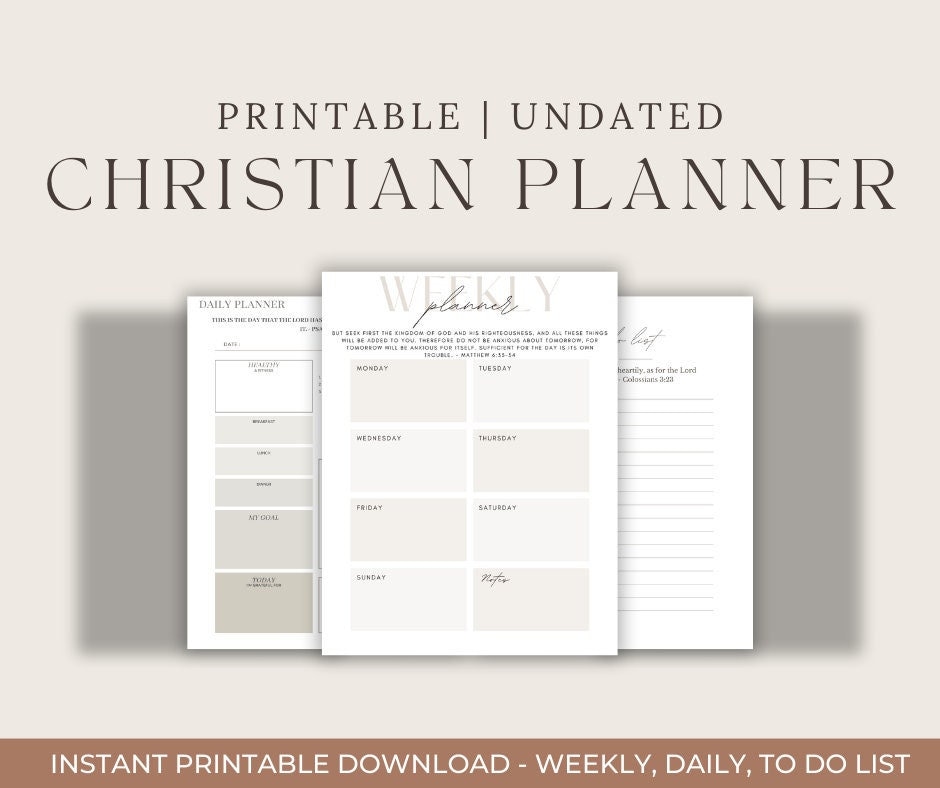 Christian Planner, Printable Weekly Daily Planner, Christian to Do List ...