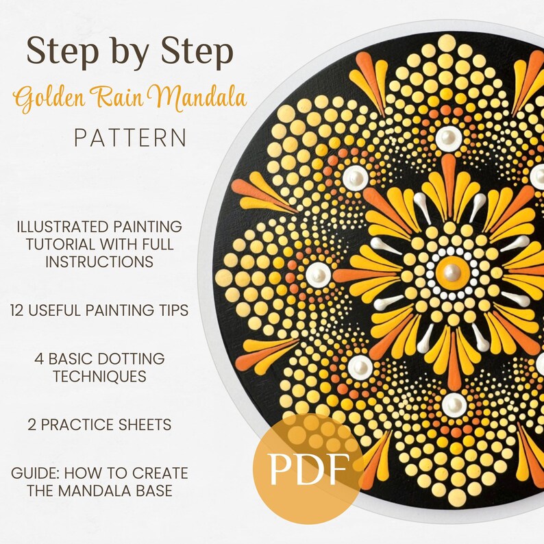 Dot Mandala Pattern & Tutorial | Golden Rain Design | Printable Mandala | Digital Download for ...