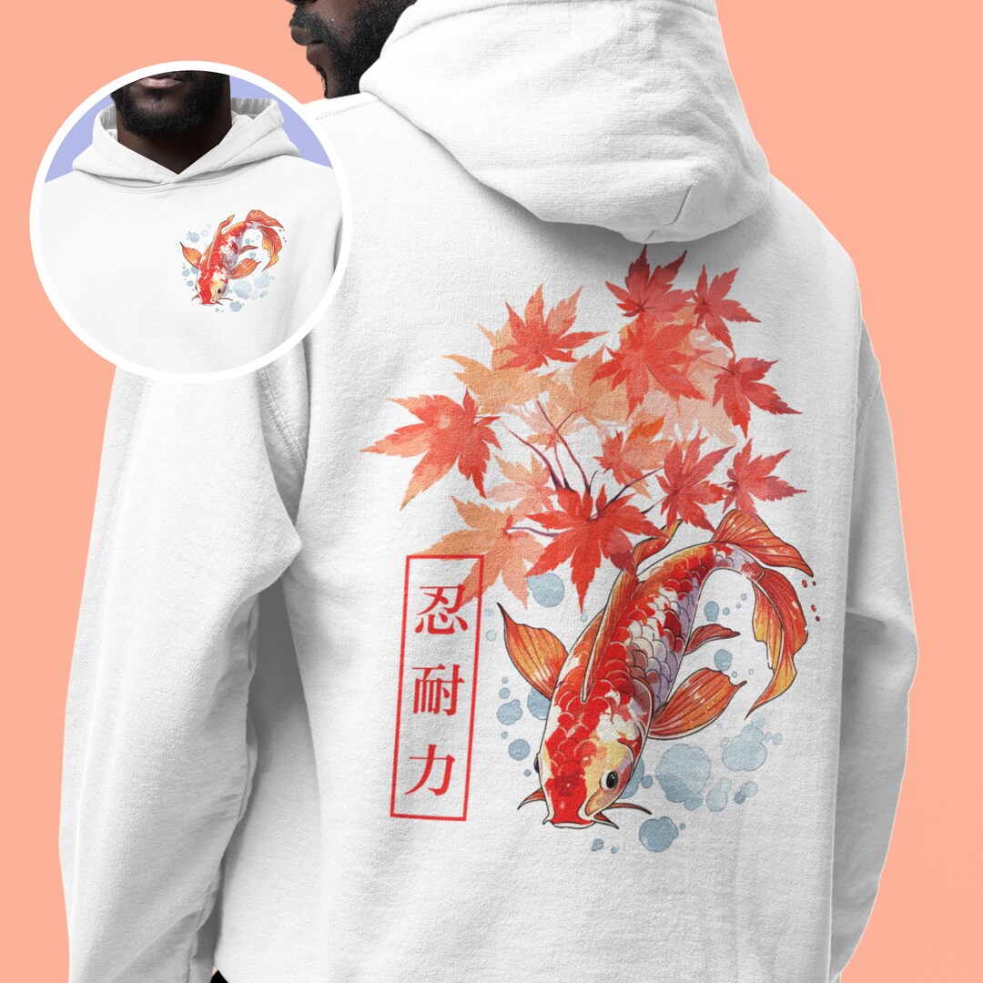 Japanese Aesthetic Koi Fish Zen Hoodie, Minimalistic Graphic Hooded ...