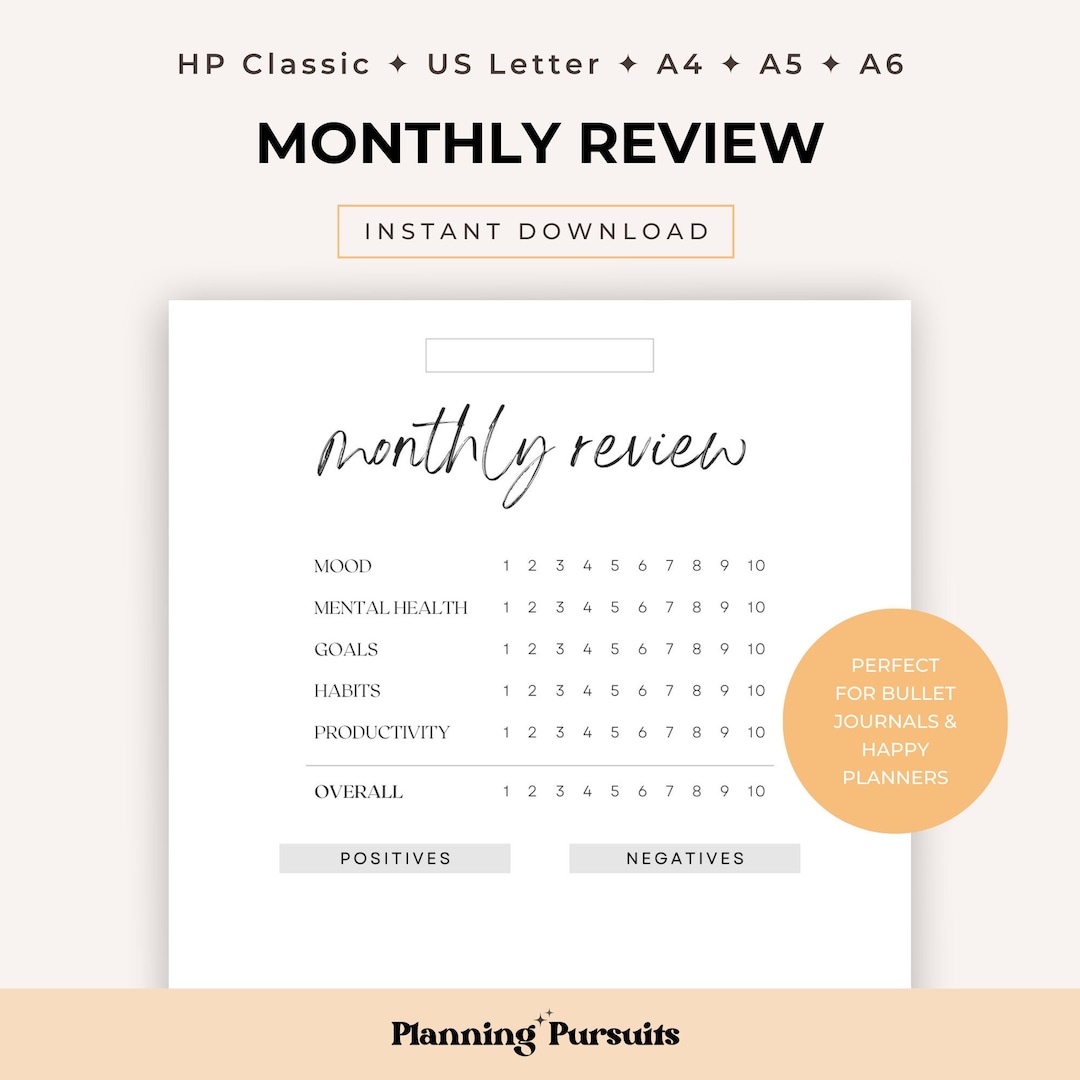 Monthly Review Printable, Monthly Self-reflection, Happy Planner ...