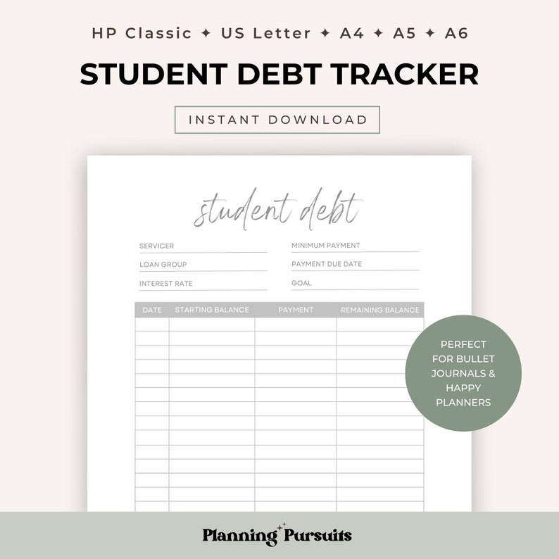 Student Debt Tracker Printable, Student Loan Payoff, Happy Planner ...
