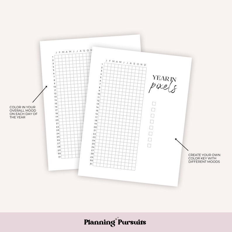 Year in Pixels Printable, Yearly Mood Tracker, Happy Planner Mood ...