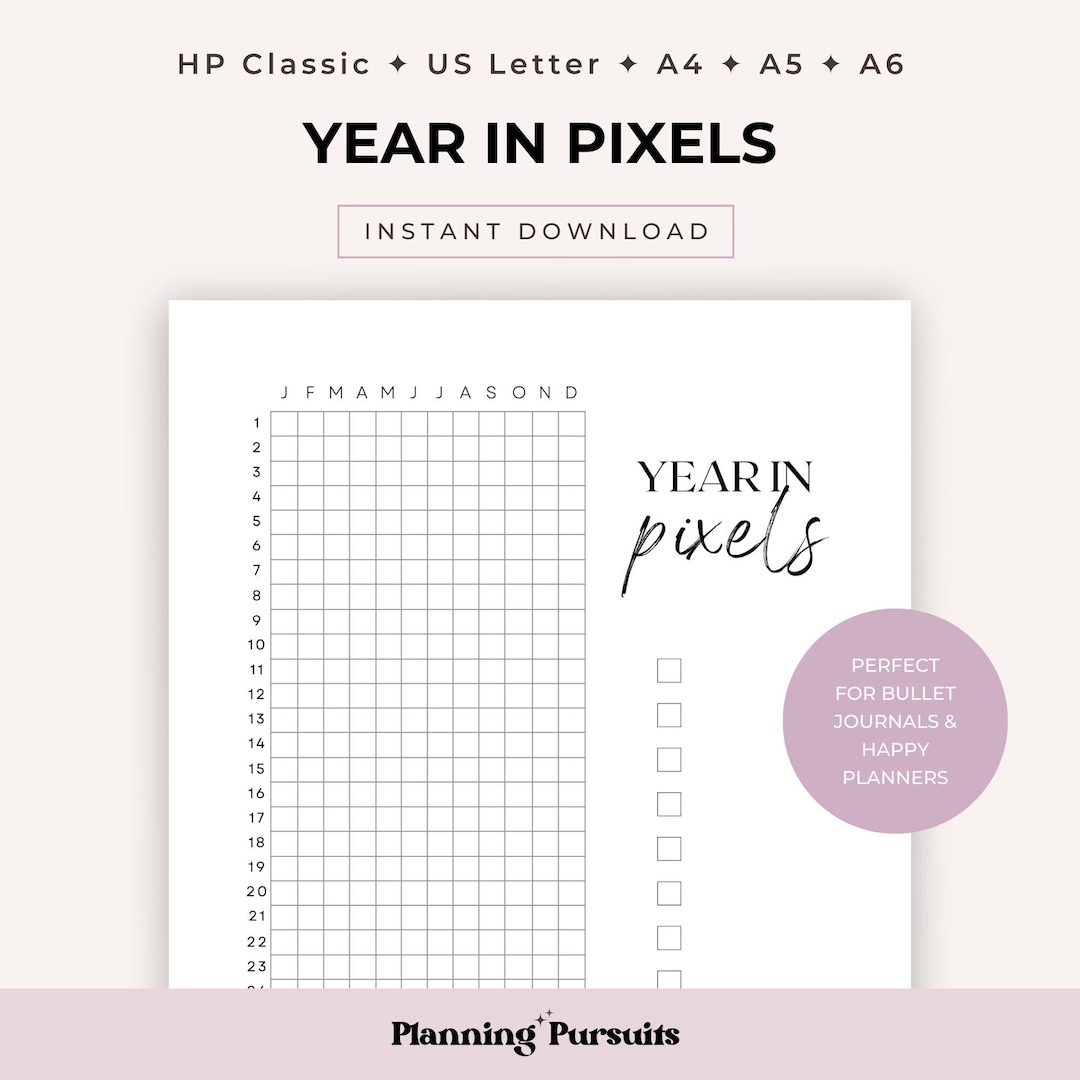 Year in Pixels Printable, Yearly Mood Tracker, Happy Planner Mood ...