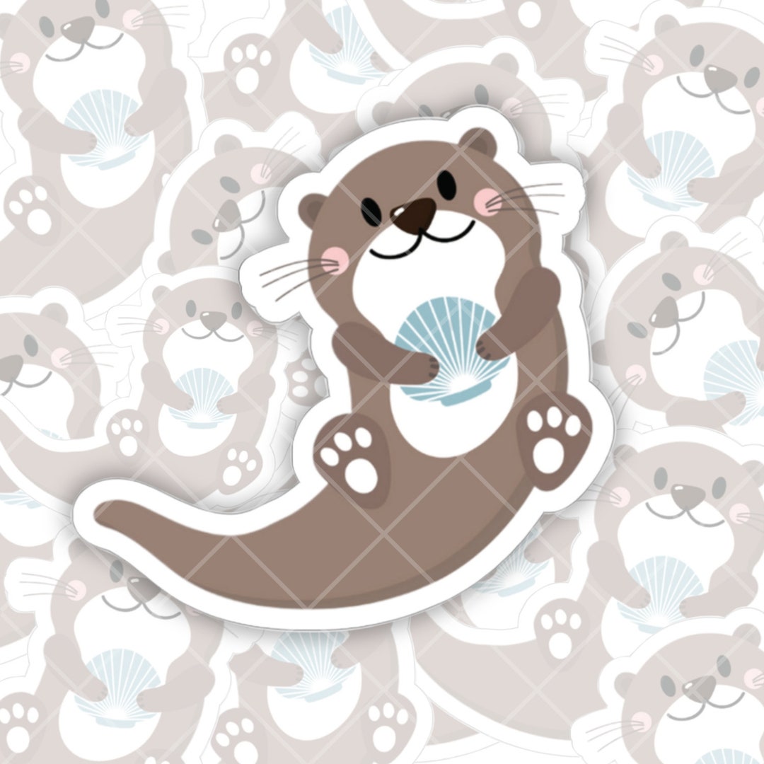 Otter Holding Clam and Smiling Die Cut Indoor Outdoor Vinyl Sticker ...