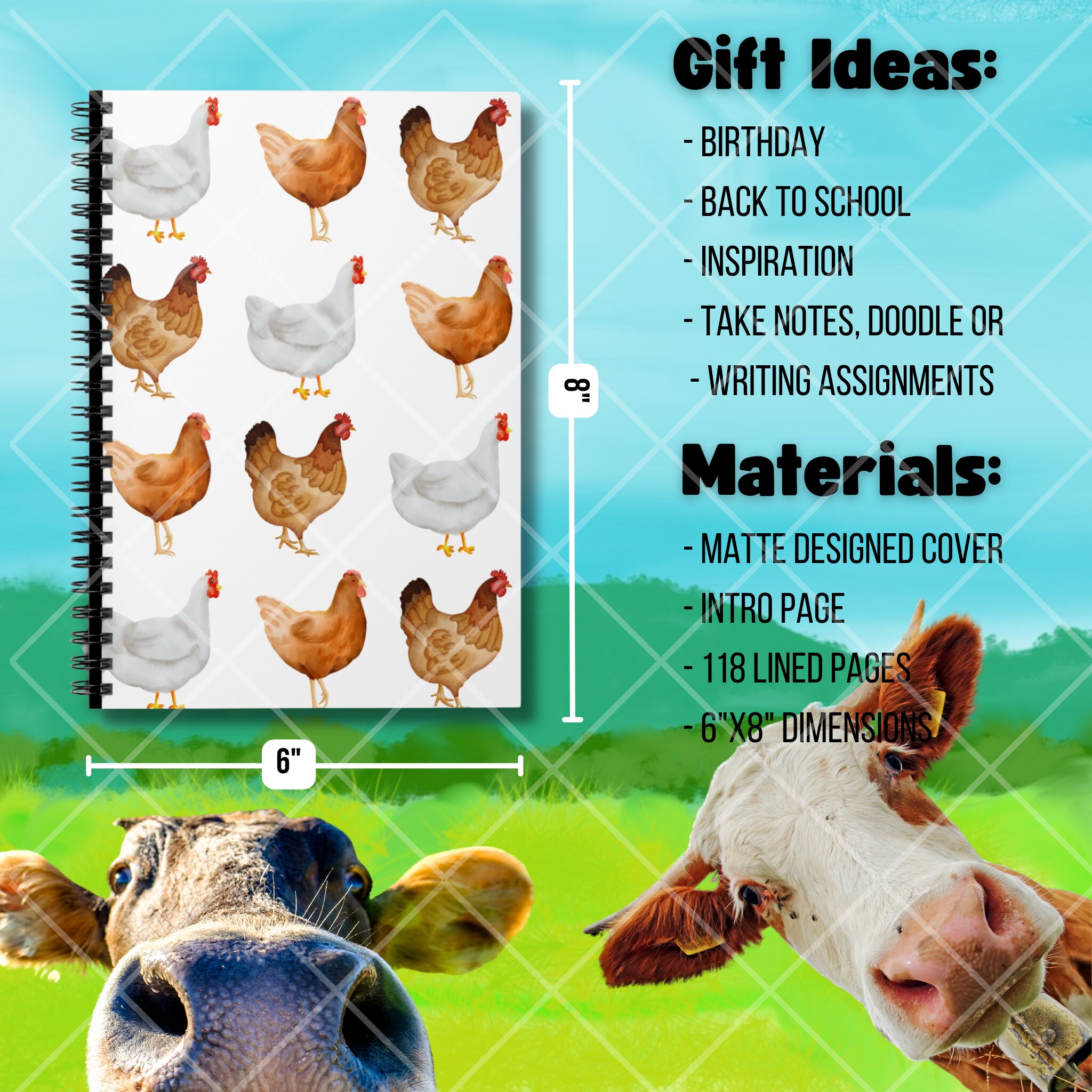 Farm Animal Spiral Bound Notebook Series Student Kids Teens & Adults ...