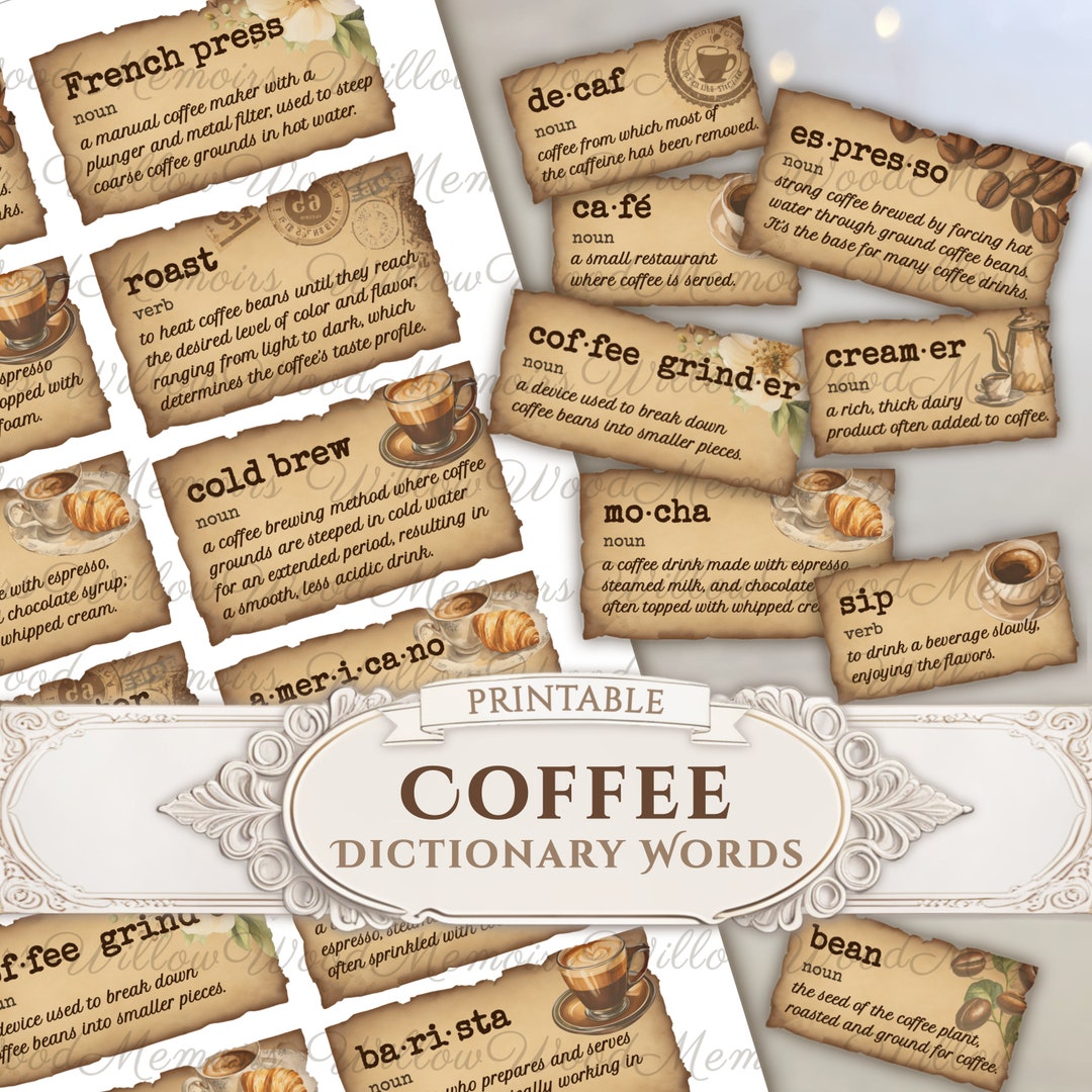 Coffee Dictionary Words Definitions Coffee Lover Junk Journal Ephemera ...