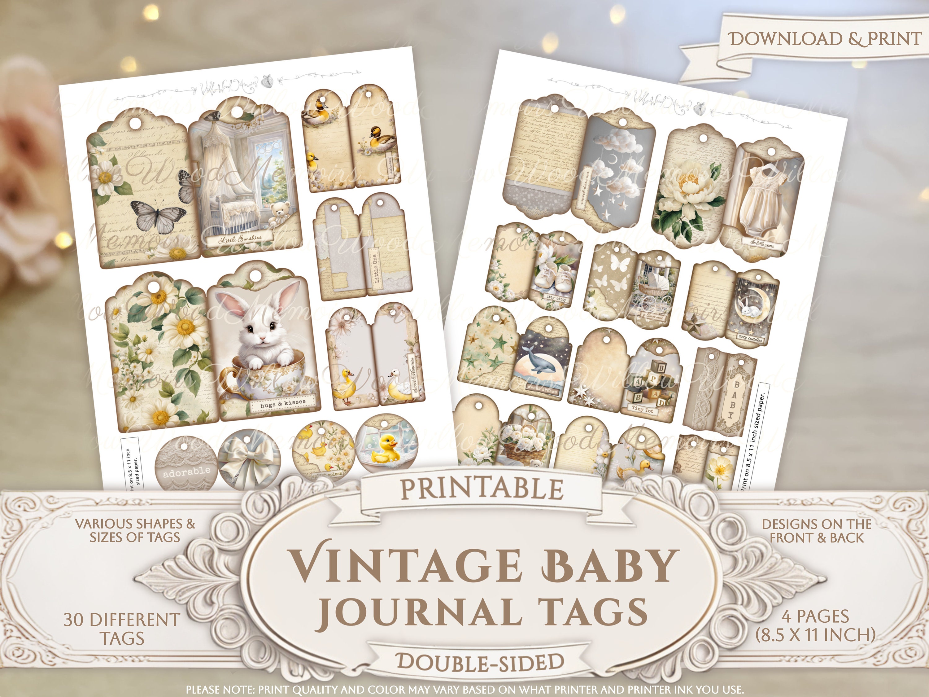Neutral Baby Junk Journal Printable Tags Vintage Shabby Baby Shower ...