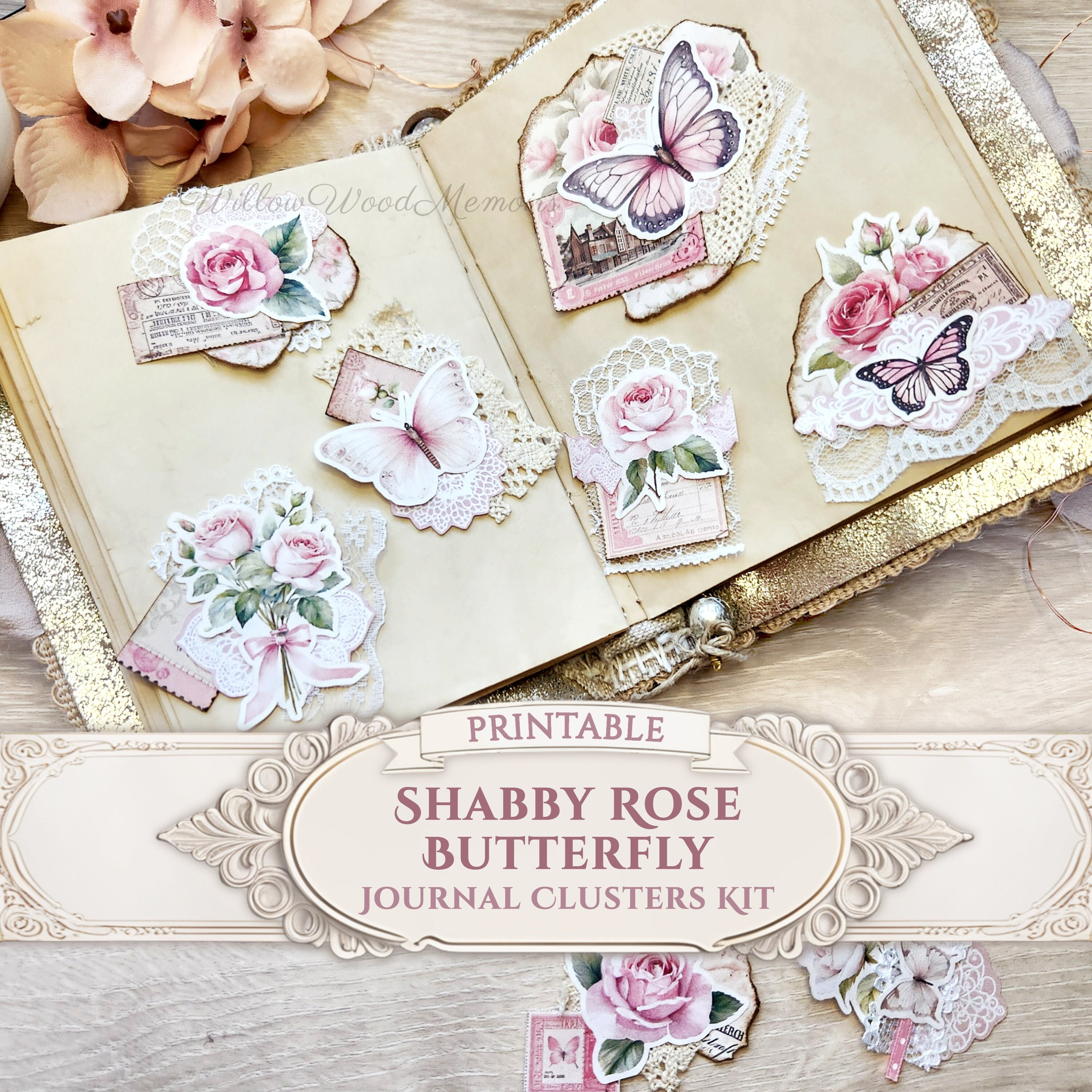 Printable Shabby Pink Junk Journal Snippet Clusters Ephemera Download ...