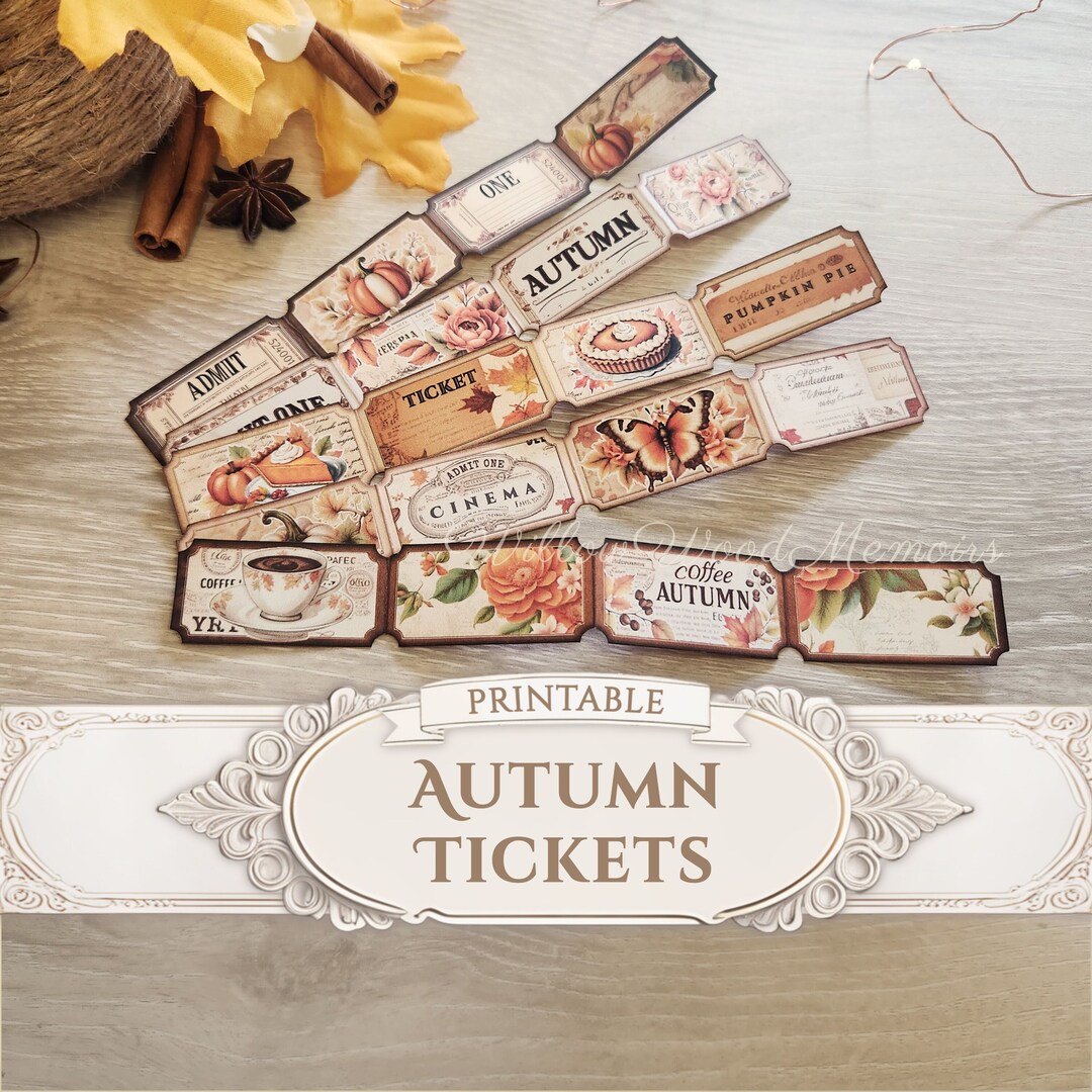Tickets Autumn Fall Junk Journal Shabby Vintage Scrapbook Ephemera ...