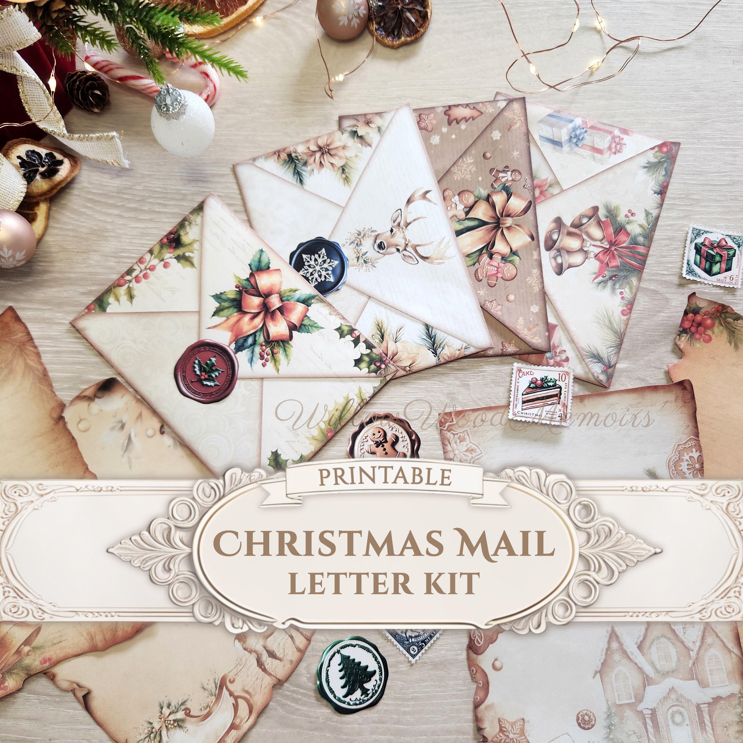 Christmas Envelopes Mail Letter Kit Stationery Kit Winter Vintage Paper ...