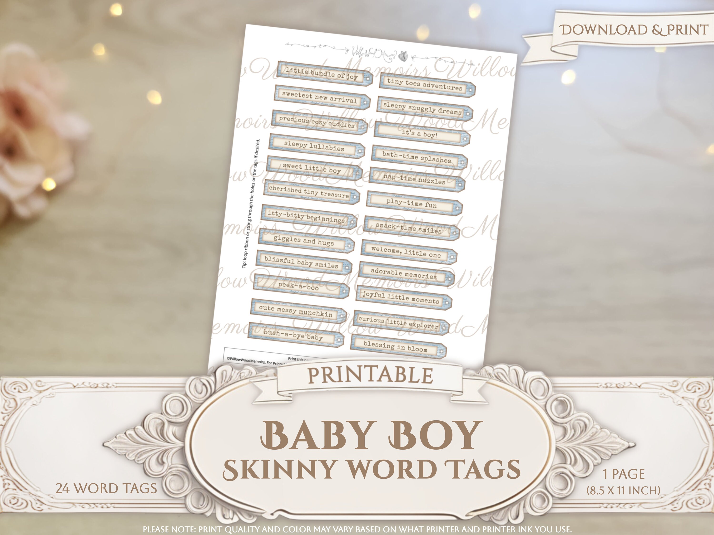Baby Boy Blue Skinny Word Tags Baby Shower Junk Journal Words Kit ...