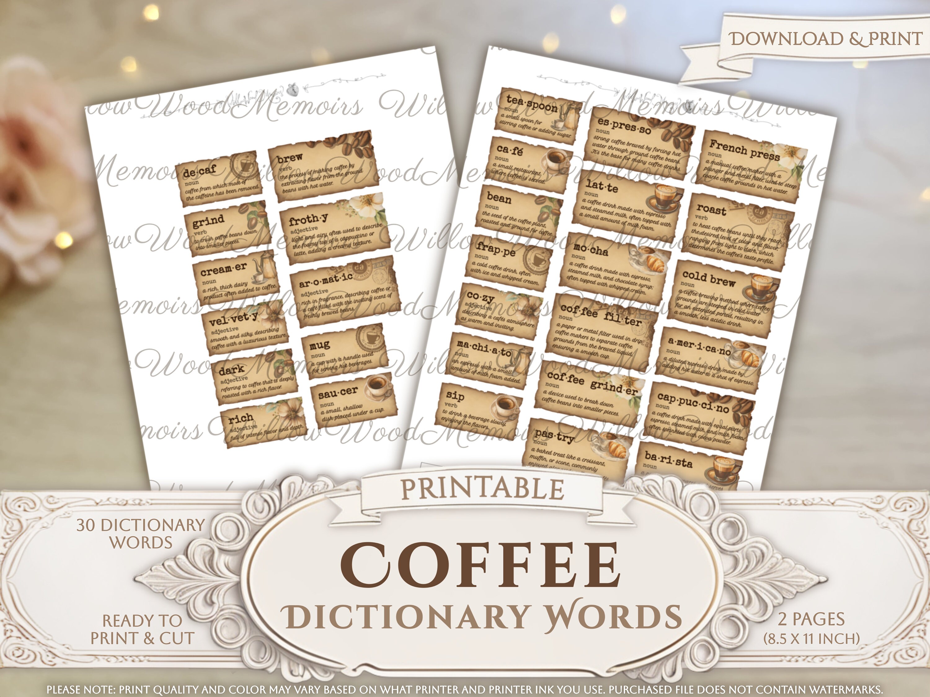 Coffee Dictionary Words Definitions Coffee Lover Junk Journal Ephemera ...