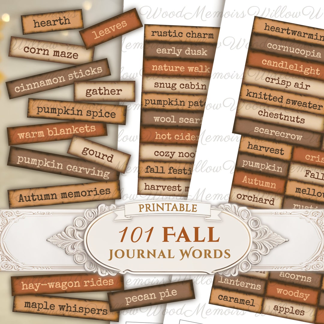 Fall Junk Journal Words Printable Autumn Junk Journal Ephemera Words ...