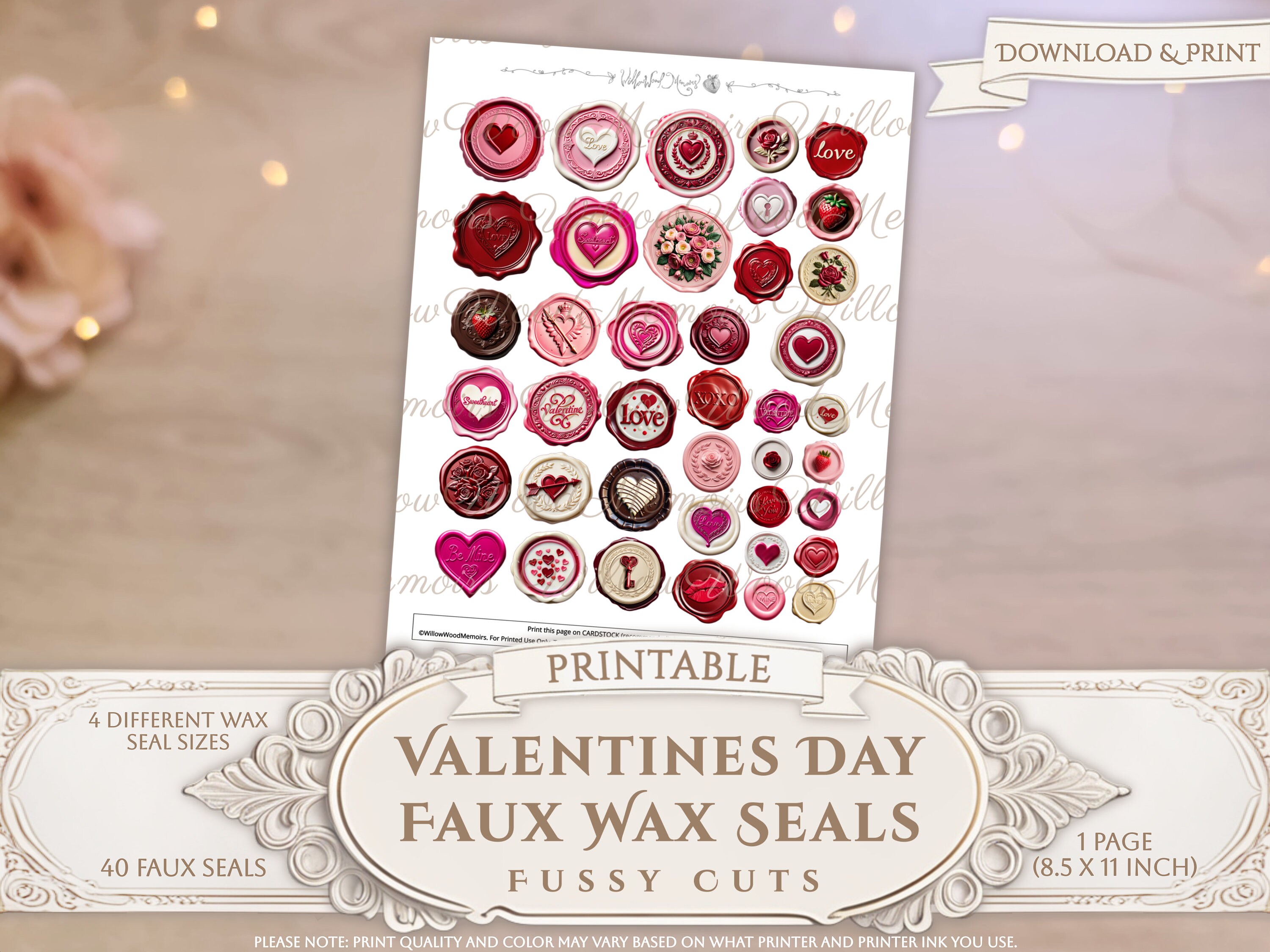 Valentines Day Printable Wax Seals Romantic Sweetheart Faux Seal Junk ...